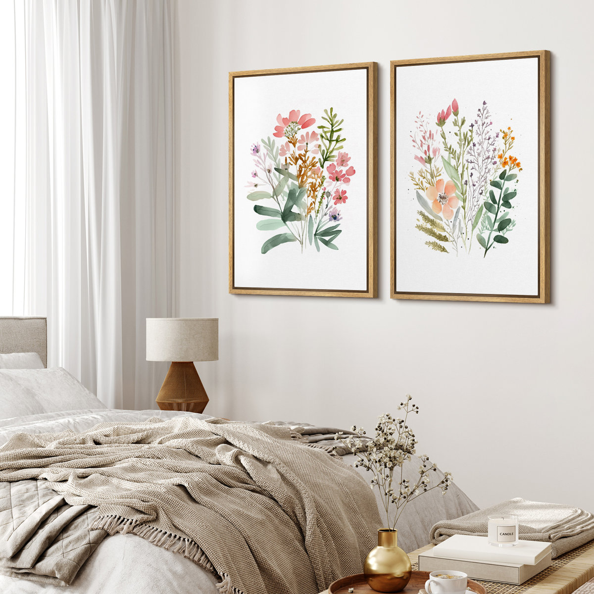 IDEA4WALL Vibrant Wildflower Boho Floral & Botanical Plant Multicolor Framed On Canvas 2 Pieces ...